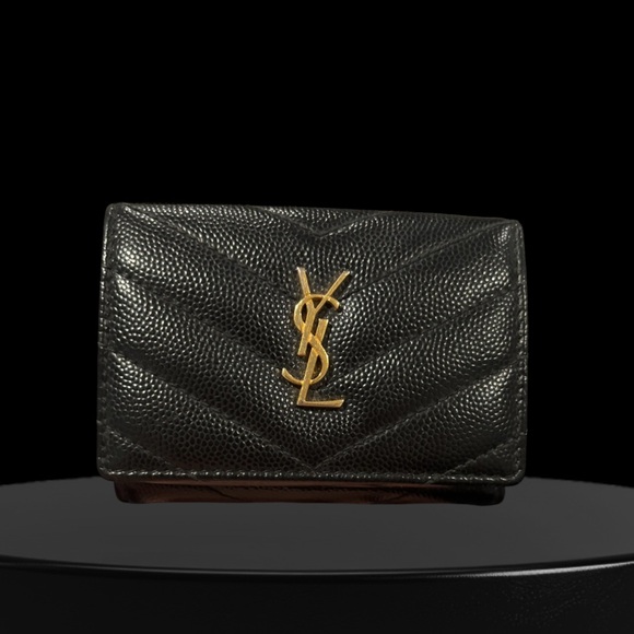 Yves Saint Laurent | Bags | Ysl Black Leather Trifold Wallet Yves St ...